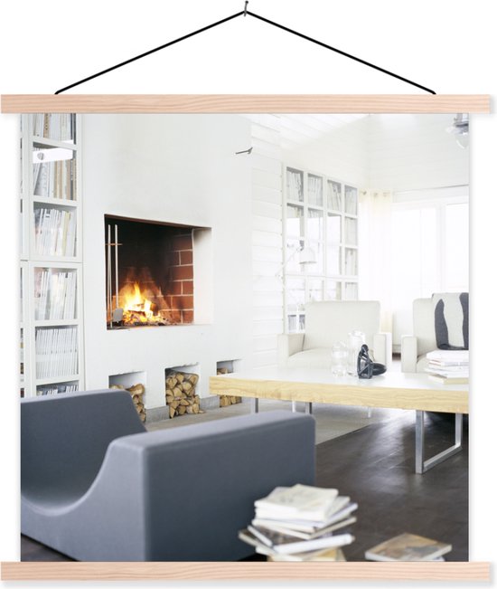 Posterhanger incl. Poster 90x90 cm - Schoolplaat - Open haard in een ...