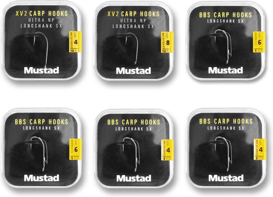 Mustad Long Shank 40 Carp Hooks Pack Karperhaken (6 packages + Multi ...