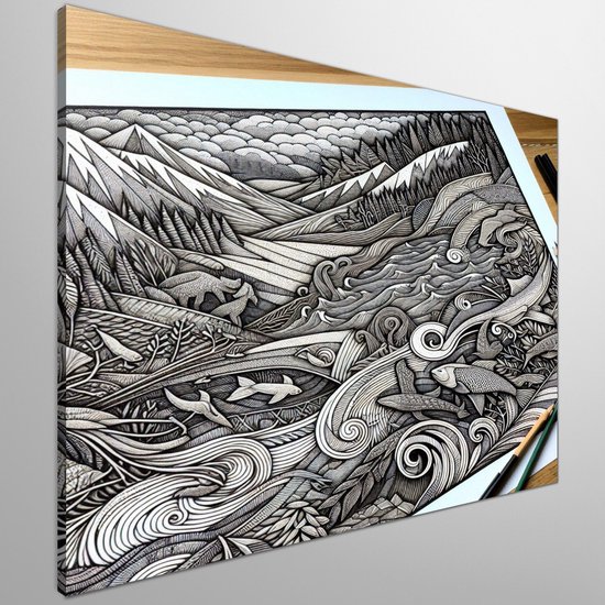 Line art relief schilderij | Dimensions of Depth: a Harmonious Symphony ...