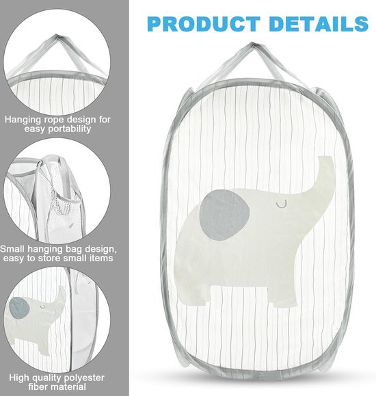 2 stuks pop-up wasmand, opvouwbare wasmand van gaas met 3 stuks wasnet ...