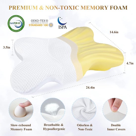 Ergonomisch nekkussen met traagschuim - orthopedisch neksteunkussen voor rug- en... | bol