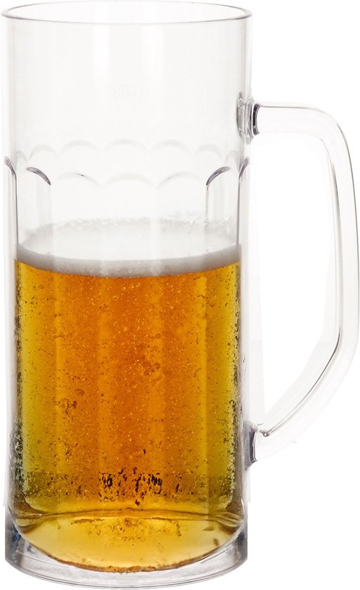 Bierpul/bierglas ribbel - 1x - transparant onbreekbaar kunststof - 56 cl/560 ml -... | bol