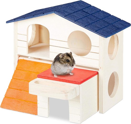 Hamsterkooi Houten Huis 2 Etages voor Dwerghamsters & Muizen - Klein ...