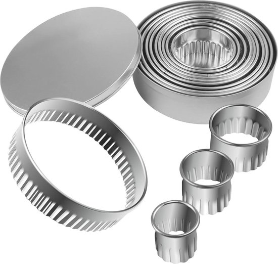 Taartsnijder Set van 12 Mini Ronde Gecanneleerde Cookie Cutters - RVS ...
