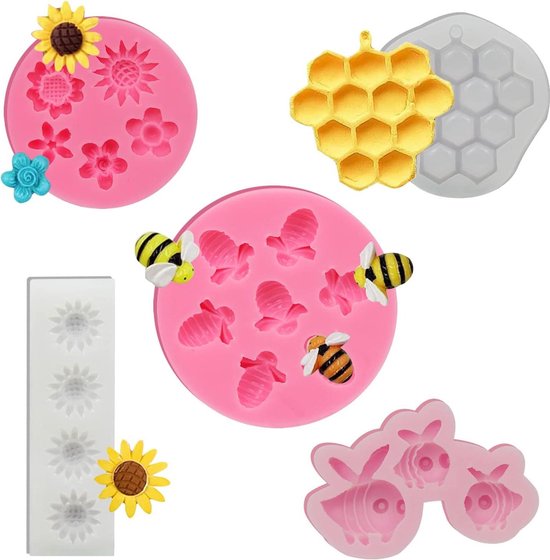 Chocolade vorm siliconen 5 stuks fondant vormen 3D hommel-bloem dier ...