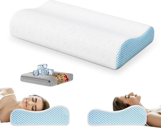 Verkoelend ijszijde en katoenen traagschuimkussen voor nek- en schouderpijnverlichting... | bol