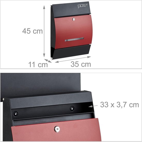 Letterbox with Newspaper Roll - Powder Coated - 45 x 35 x 11 cm - Black ...