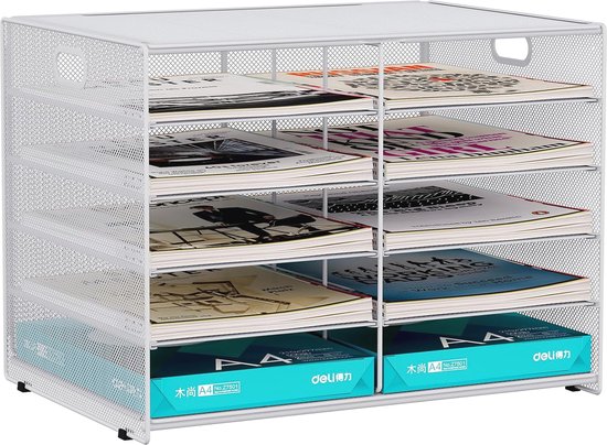 Bureau-organizer met 10 vakken voor A4-documenten - Metalen ...
