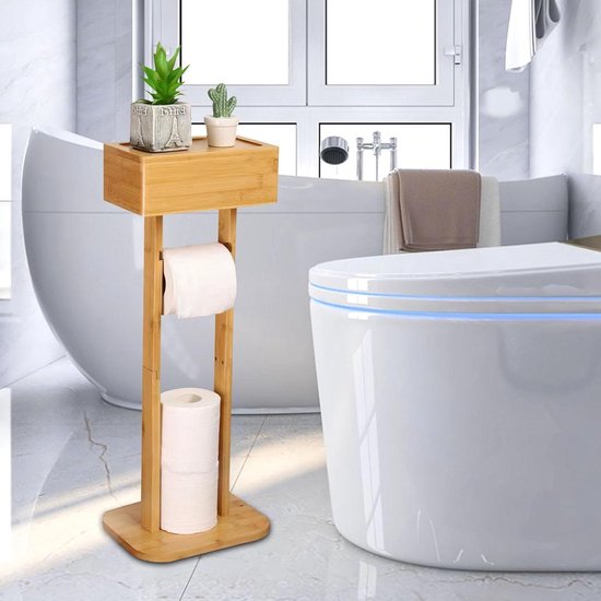 Bamboe toiletpapierhouder staand 4-in-1 met vochtige doekjes box ...