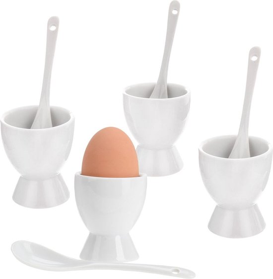 Eierdopjes met Lepel Porselein Wit 4 stuks - Eierdopje Set - Eierdoppen ...