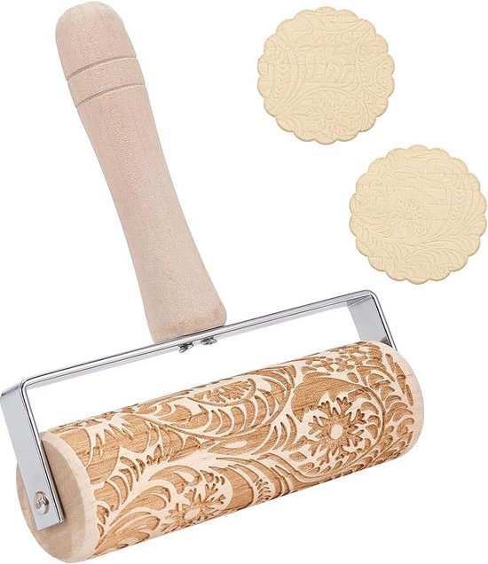 Houten deegroller met reliëf 3D sneeuwvlok en bloem - rotan deegrol ...