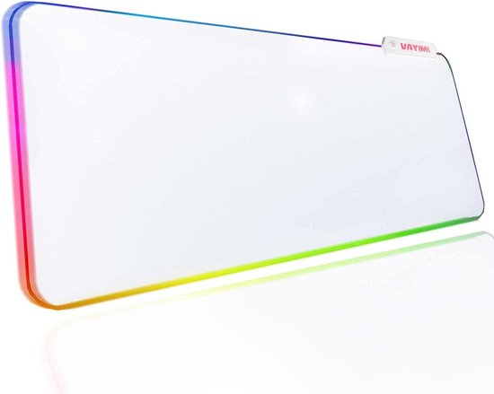 Grote witte gaming muismat met RGB LED-verlichting - XXL bureaumat 800 ...