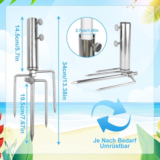 Parasolvoet Roestvrij Staal Verstelbaar Strand Parasolstandaard Vier ...