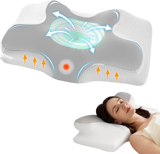 Ergonomisch nekkussen hoofdkussen traagschuim neksteunkussen voor nekpijn - grijs... | bol