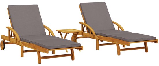 vidaXL Ligbedden 2 st met tafel massief acaciahout - Ligbed - Ligbedden ...