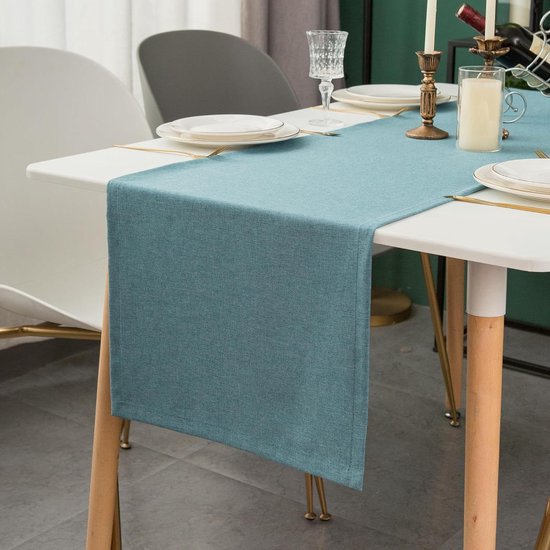 Afwasbare tafelloper - waterafstotend - 1 stuk - blauw - 30 x 120 cm | bol