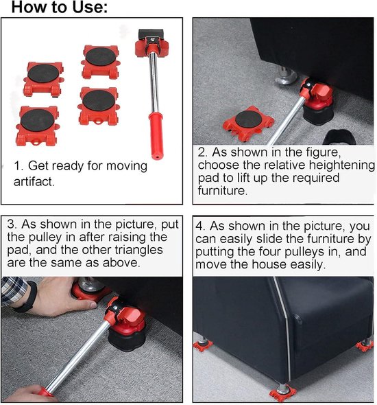 Verstelbare Meubellifter Mover met 4 Schuiven - Zware Meubelrol ...