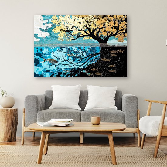 Gouden boom met vissen onder water - Boom poster - Posters natuur - Art ...