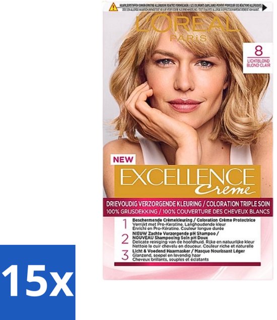 L'Oréal Excellence Crème Permanente Crèmekleuring 8 Lichtblond ...