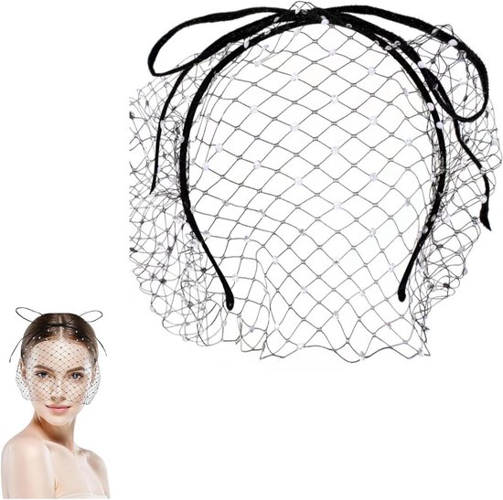 Hoofdband met mesh kanten sluier in vintage stijl - Zwart - Voor dames ...