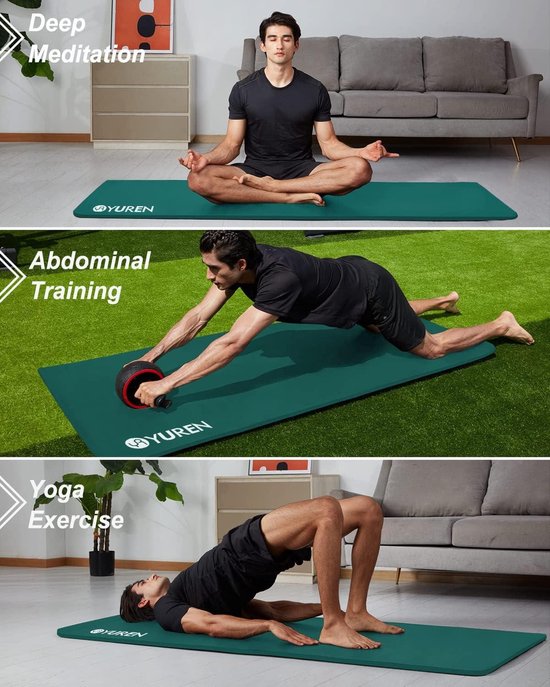 Thick 15mm Fitness Mat 190×90cm Wide Pilates Mat for Home Exercise | bol