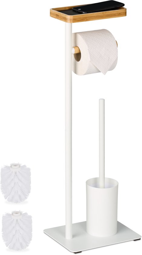 wc rolhouder staand - met bamboe plankje - wc-borstel en houder | bol