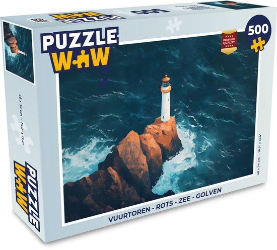 Puzzel Vuurtoren - Rots - Zee - Golven - Legpuzzel - Puzzel 500 stukjes ...