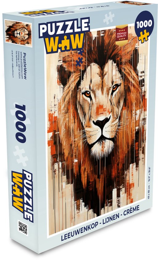 Puzzel Leeuwenkop - Lijnen - Crème - Legpuzzel - Puzzel 1000 stukjes ...