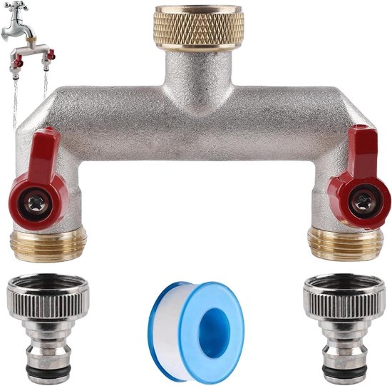 Messing 2-Weg Waterverdeler voor 2 Kraanadapters/Tuinslangen - 3/4 Inch Slangadapter... | bol