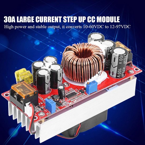 Naar: 10-60V naar 12-97V 1500W 30A Voltage Step Up Boost Converter CC CV Voeding Module | bol