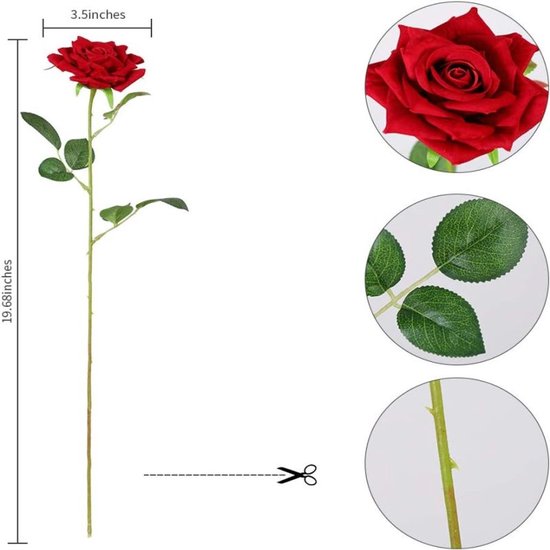 12 stuks kunstrozen fluwelen bloemen met lange steel nep rozen boeket ...