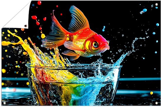 Goudvis en kleurrijke spetters - Goudvis posters - Tuinmuurdecoratie dieren -... | bol