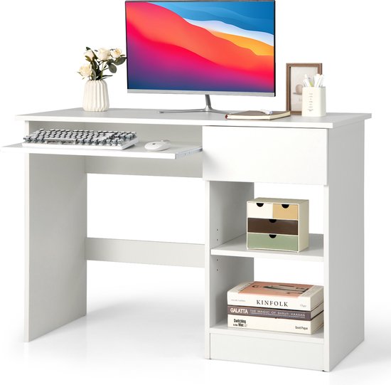 Bureau met toetsenbordblad, lade en verstelbare plank, computertafel ...