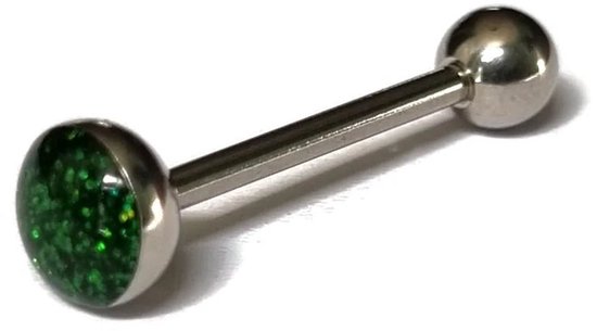 Aramat Jewels | Tongpiercings | Groene Glitter Stalen Tongpiercing ...