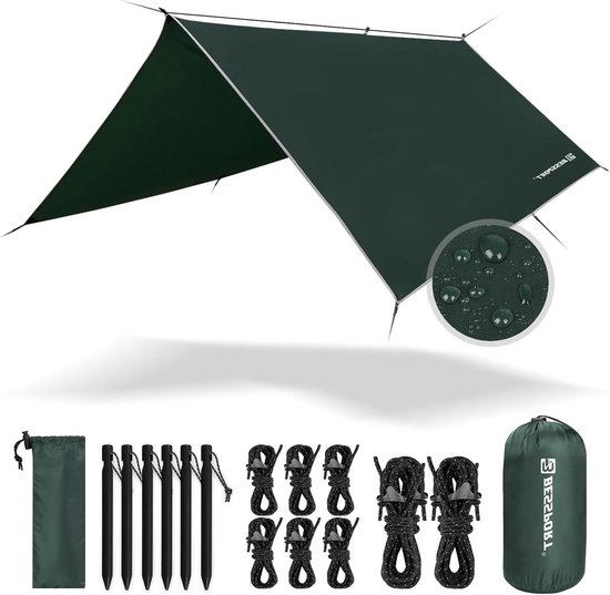 Tentzeil tarp 3 m x 3 m waterdicht PU3000 mm voor hangmat met ogen ...