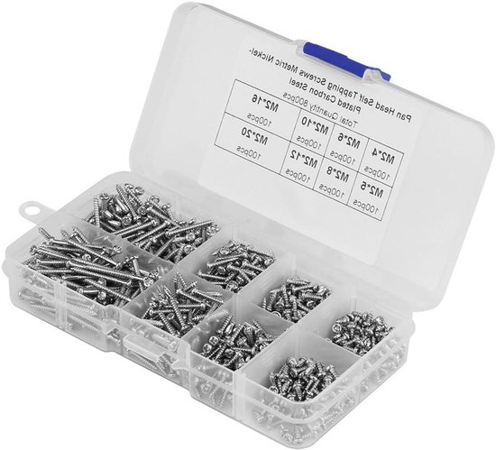 Schroef Kit: 800 stuks M2 Zelfborende Phillips Schroeven Assortiment ...
