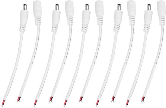 5 Paar DC Power Pigtail Vrouwelijke Vat Jack Stekker Kabel 5.5x2.1mm Connector (WHITE) | bol