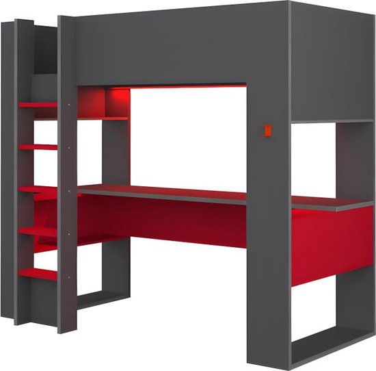 Hoogslaper gamer NOAH met bureau en opbergruimtes - 90 x 200 cm - met ...