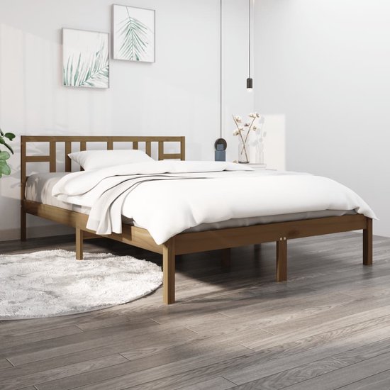 The Living Store Bedframe massief hout honingbruin 140x190 cm ...
