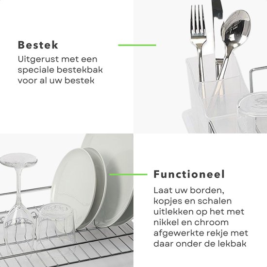 Cheqo® Afdruiprek met Lekbak - Inclusief Bestekbak - Afwas - Afdruip ...