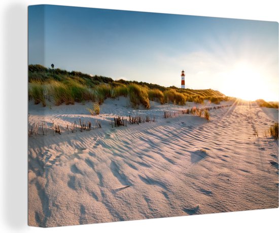 Canvas schilderij - Strand en zee vuurtoren 180x120 - Kamer decoratie accessoires -... | bol