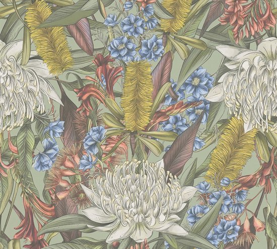 KLEURRIJKE BLOEMEN BEHANG | Floraal - Groen Geel Blauw Rood - Living ...