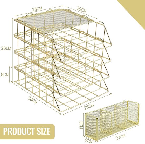 5-traps brievenbakje, goud, stapelbaar, bureau-organizer met ...