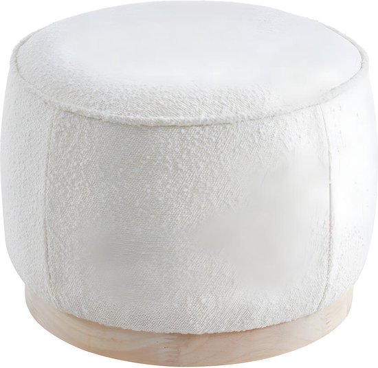 Poef van bouclé stof met voet in lichtkleurig hout - MILODEN L 50 cm x ...