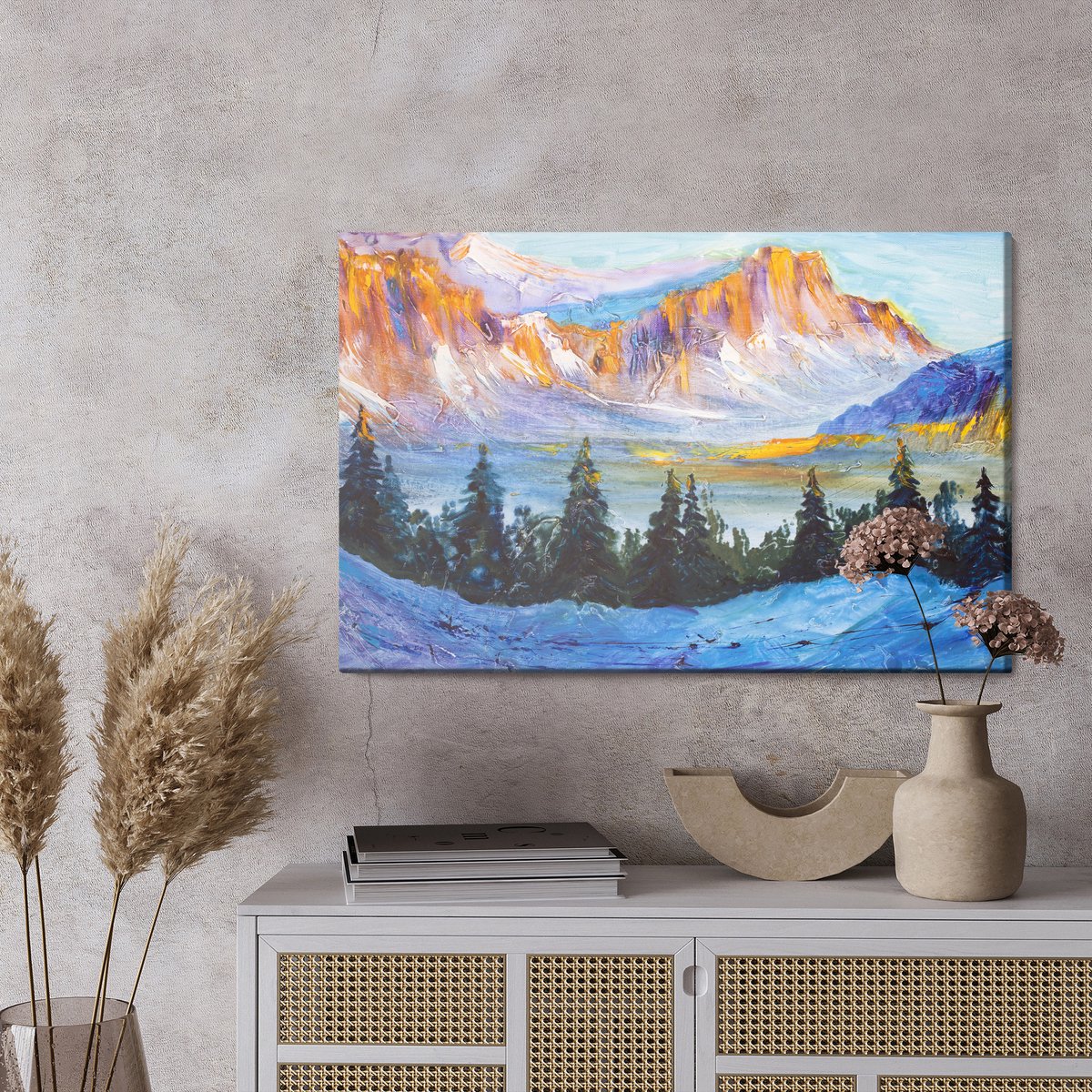 Schilderijkoning - Canvas Schilderij Geschilderd Berglandschap - 120 x 80 cm | bol.com