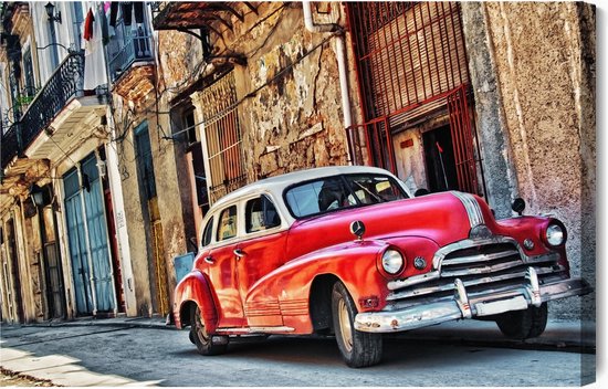 Schilderijkoning - Canvas Schilderij Retro Auto En Architectuur - 30 x ...