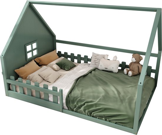 Merax Kinderbed in Huisvorm – 140x200 cm - Bed met Houten Lattenbodem ...