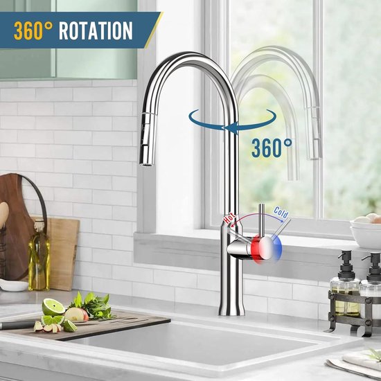 Uittrekbare Keukenkraan 360° Draaibare Uitloop RVS304 Loodvrij | bol