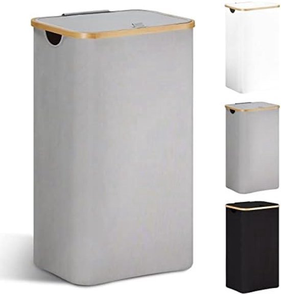 Wasmand met deksel, 85 liter, wasverzamelaar, smal, met waszak, opvouwbare wasmand,... | bol