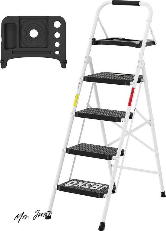 Mrs. Jones 4-traps ladder brede antislippedalen opvouwbare opstapkruk ...